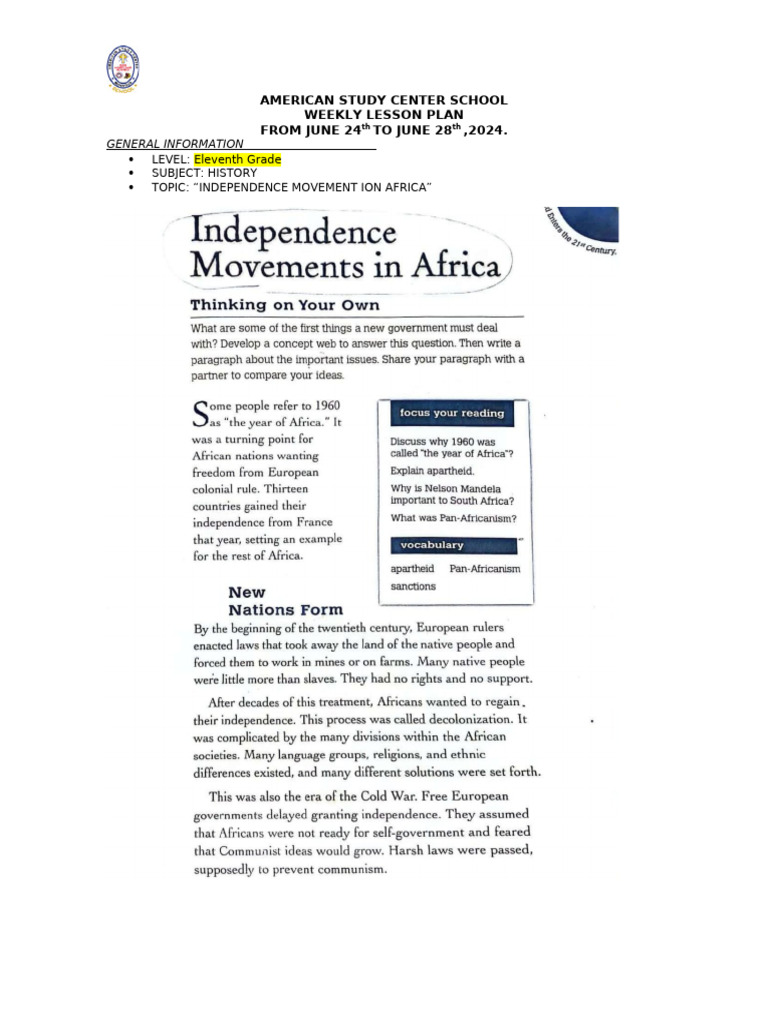 Weekly History Lesson Plans: June 2024 | PDF