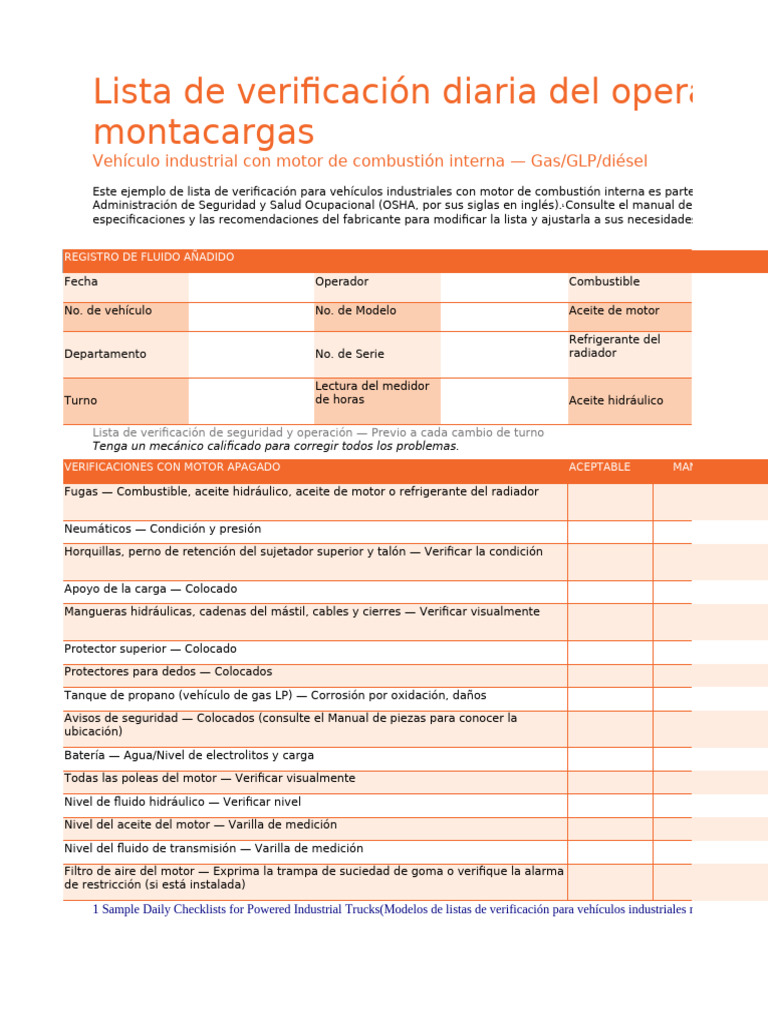 CMO-0479AO-S Gas Forklift Operator's Daily Checklist (A) - tcm148-26421 ...