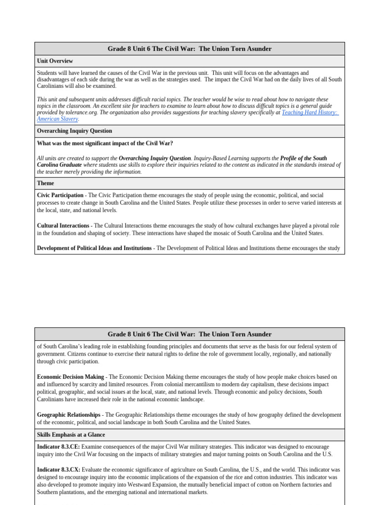 Grade 8 Unit 6 The Union Torn Asunder 15 June 2020 | PDF | American ...