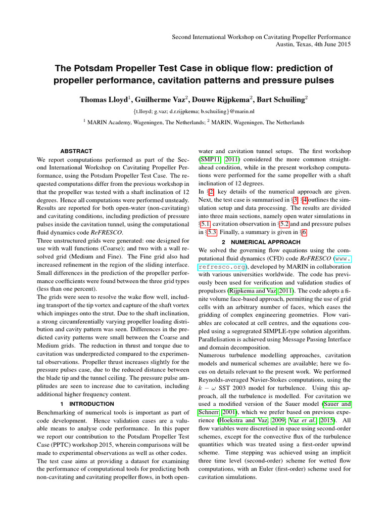2015-SMP2015 LloydsVaz Et Al PPTC-Workshop | PDF | Propeller | Computational Fluid Dynamics