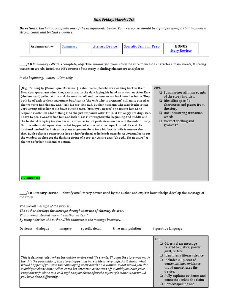 (Short Story Packet) (Short Story Packet) Espinoza - Short Story ...