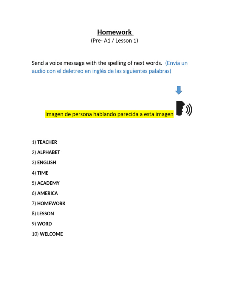 Homework Pre-A1 Lesson 1 | PDF
