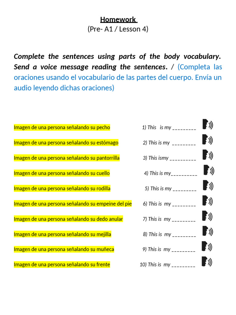 Homework Pre-A1 Lesson 4 | PDF