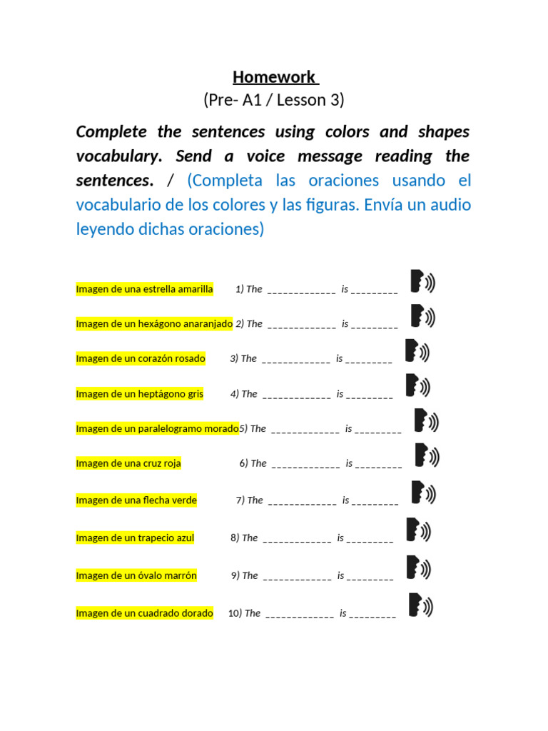 Homework Pre-A1 Lesson 3 | PDF
