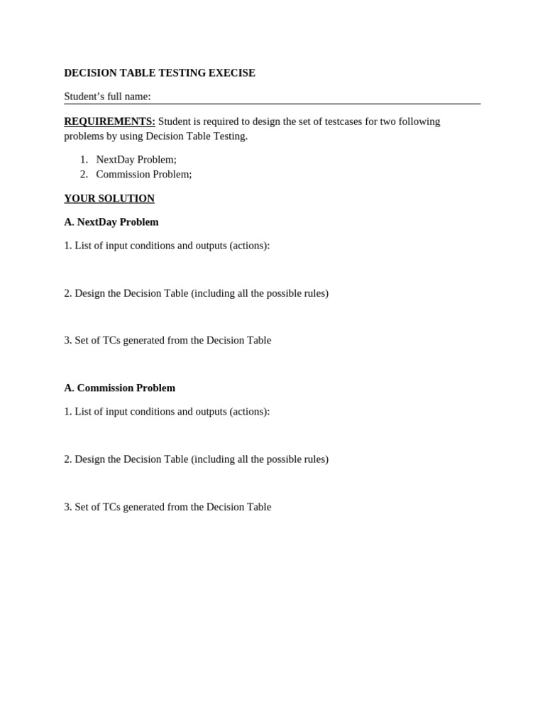 Decision Table Tessting Exercise | PDF