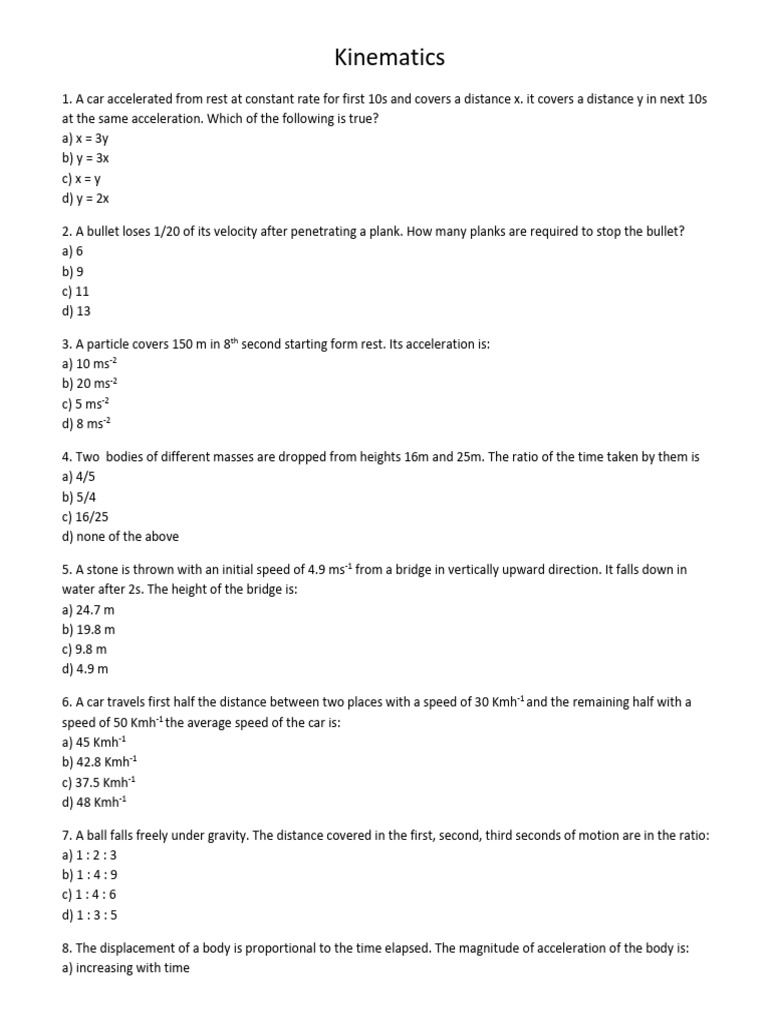 Kinematics Problem Set and Solutions | PDF | Acceleration | Physical ...