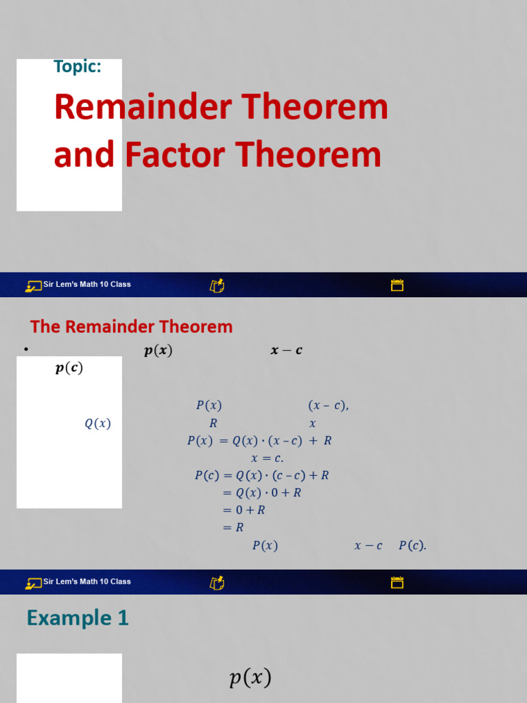 Q1 8 Remainder and Factor Theorem | PDF | Factorization | Polynomial