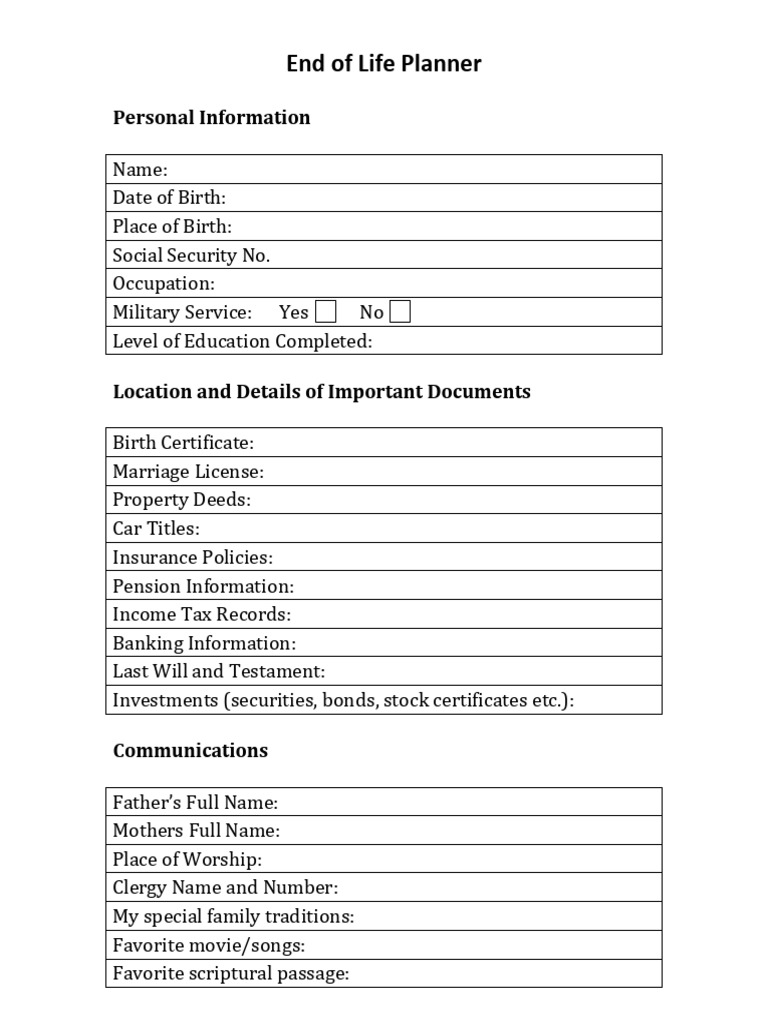 Life Planner Documents Example | PDF