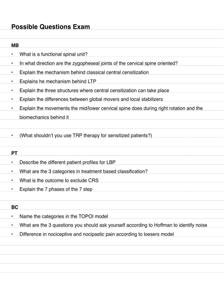 Spinal Exam Questions and Concepts | PDF