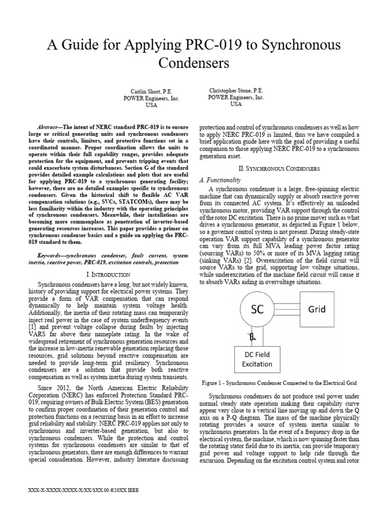 Western Protective Relay Conference 2022 A Guide For Applying PRC 019 To Synchronous Condensers ...