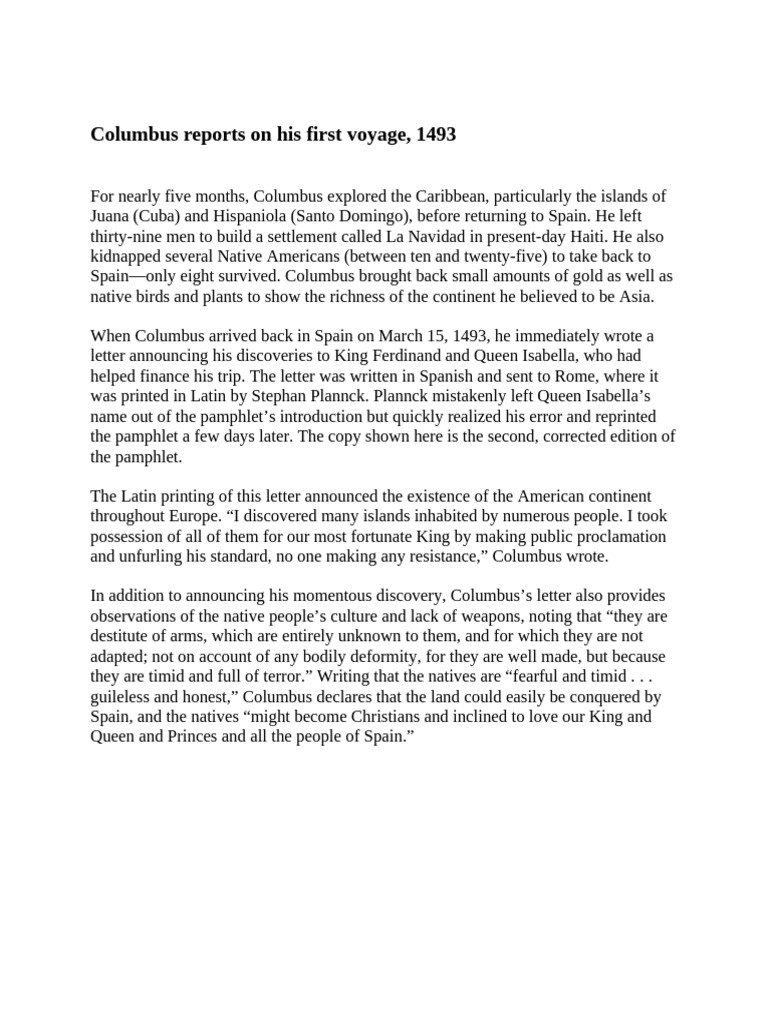 Columbus Letter | PDF | Christopher Columbus | Voyages Of Christopher ...