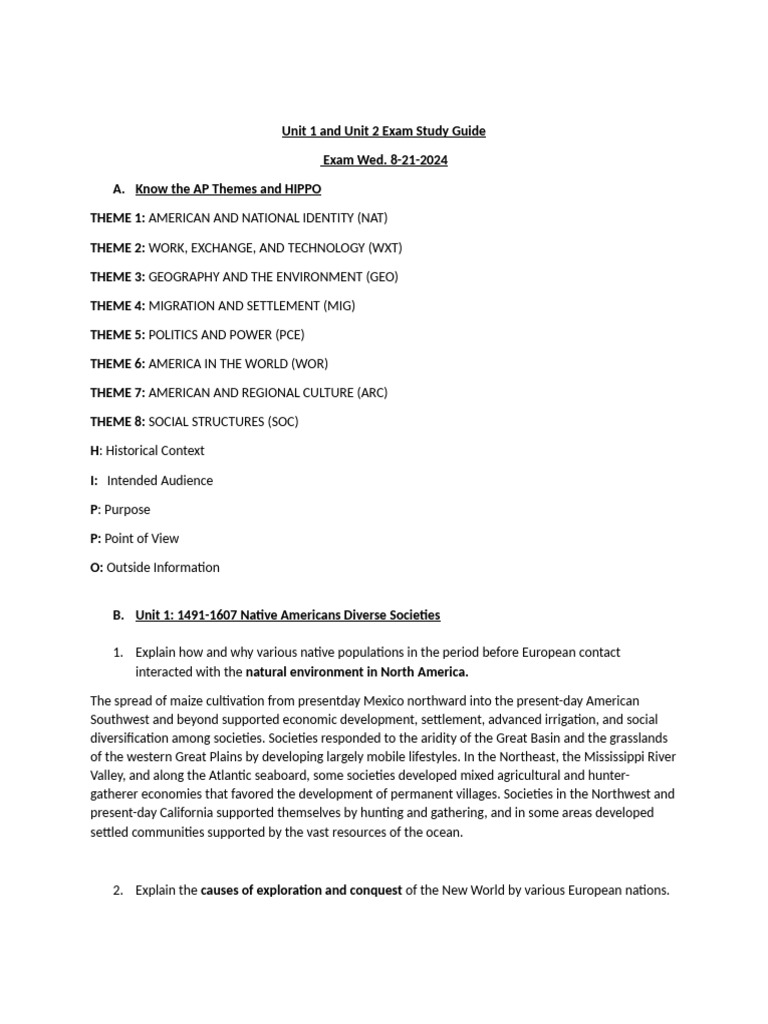 AP Unit 1 and 2 Study Guide | PDF | European Colonization Of The ...