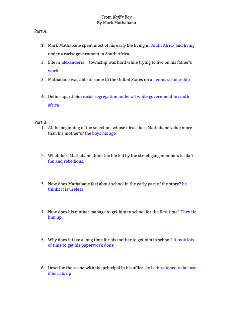 Morgan Bond - Kaffir Boy Reading Guide | PDF