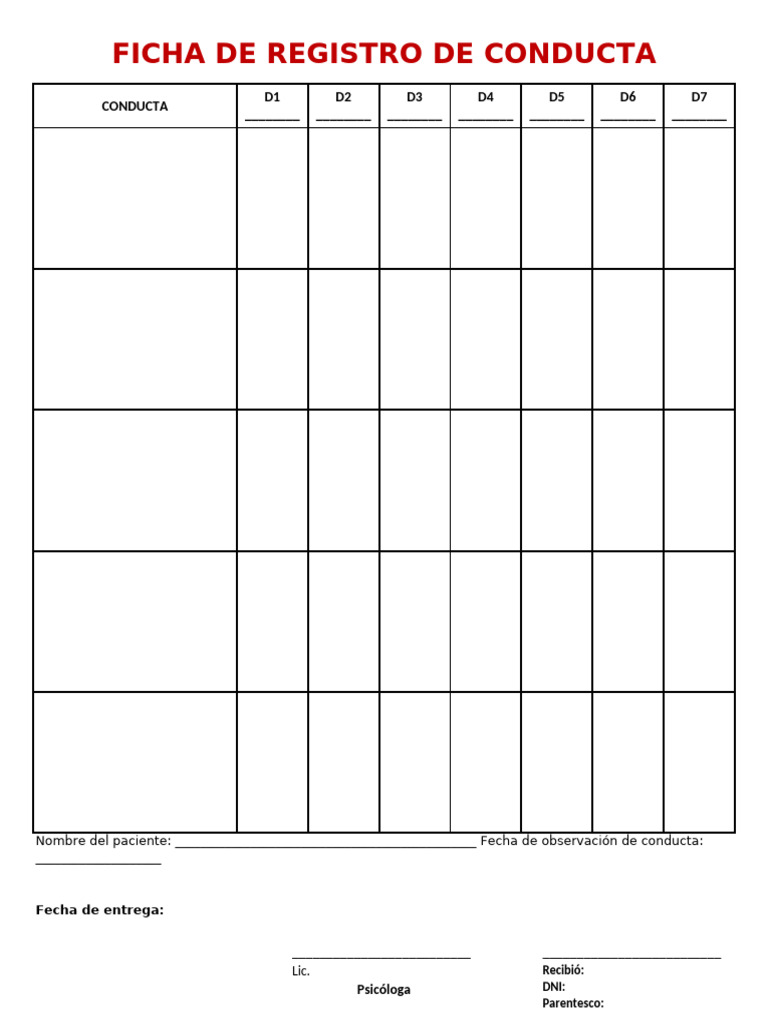 Ficha de Registro de Conducta | PDF