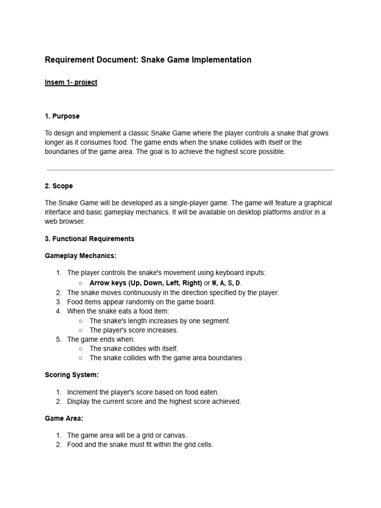 Requirement Document - Snake Game Implementation | PDF | Graphical User ...