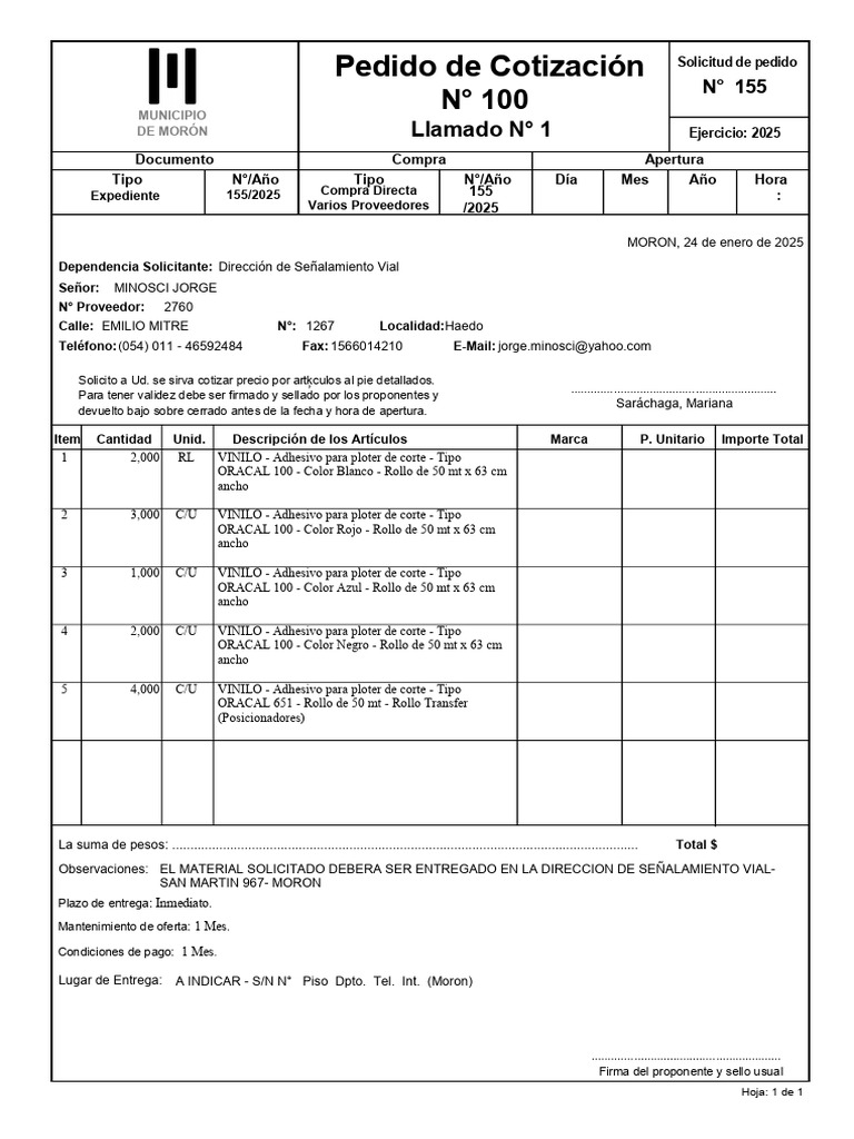 Cotización de Vinilos Adhesivos Morón | PDF