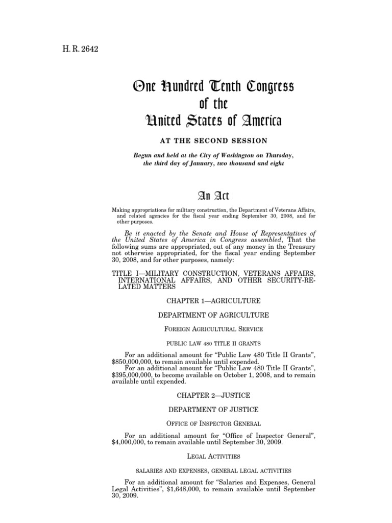 Military Construction Funding Act 2008 | PDF | U.S. Securities And ...