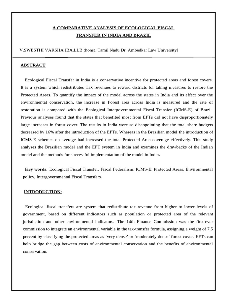 A Comparative Analysis of Ecological Fiscal | PDF | Taxes | Forests