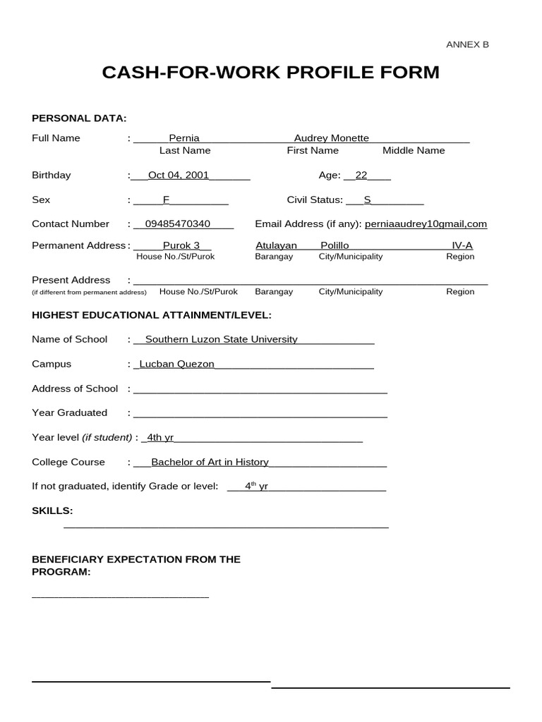 CFWP Profile Form | PDF