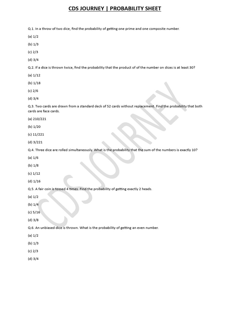 Probability Sheet - With Right Options? | PDF | Probability | Odds