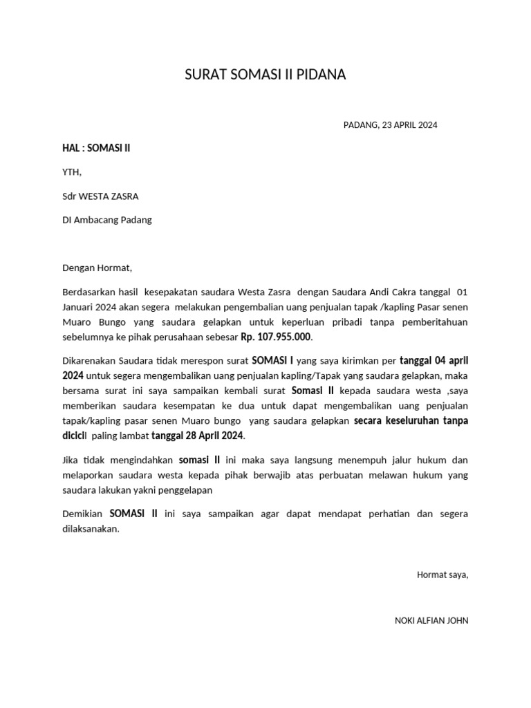 SURAT SOMASI Ke 2 PIDANA | PDF