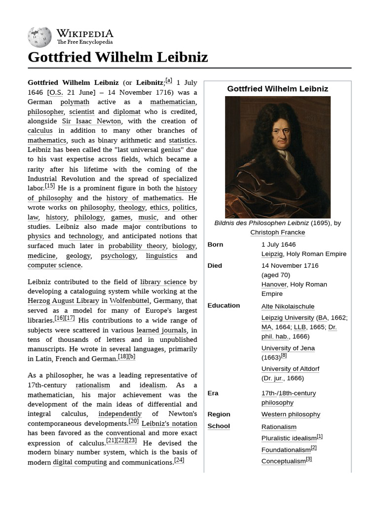 Gottfried_Wilhelm_Leibniz | PDF | Gottfried Wilhelm Leibniz | Teaching ...