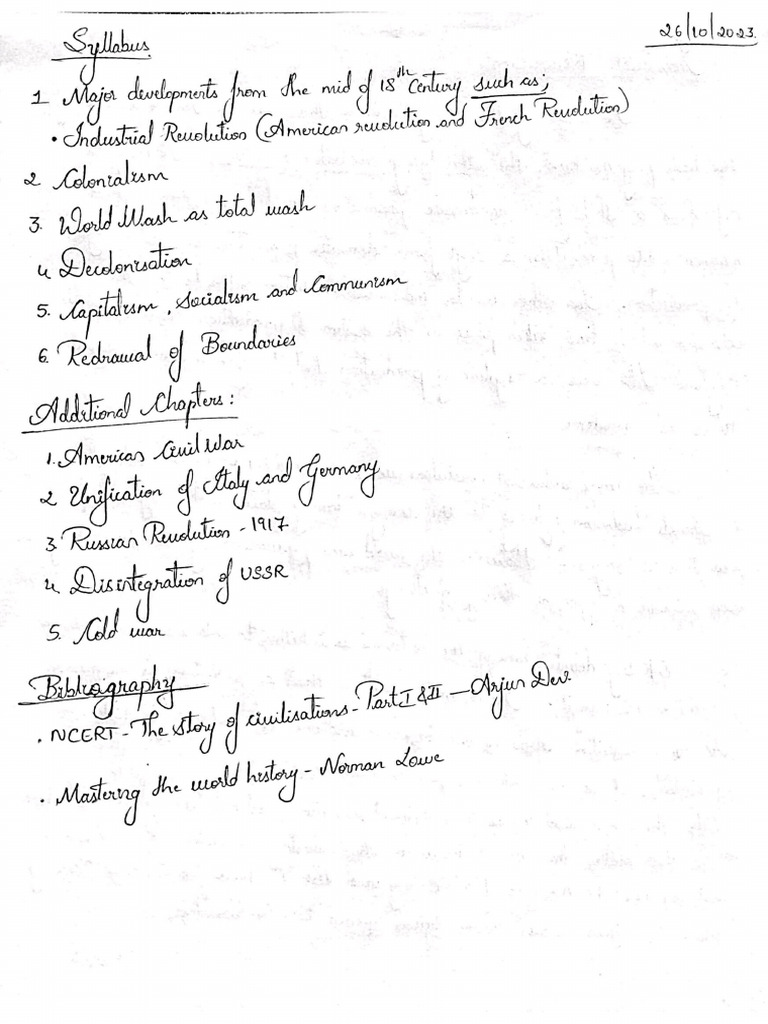 World History Notes (Handwritten) - E. Seenaih Sir | PDF