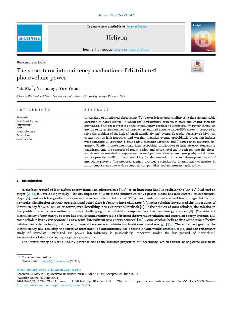 Short-Term Intermittency in PV Power | PDF | Probability Distribution ...