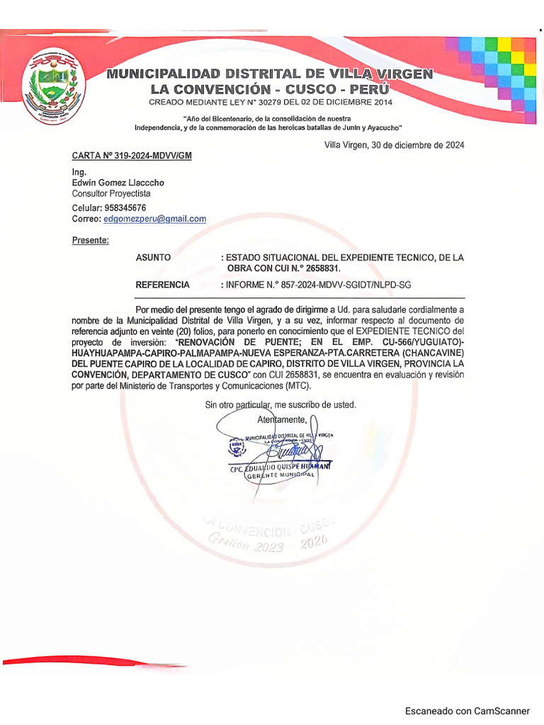 CARTA N.° 319-2024-MDVV | PDF