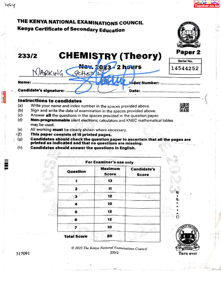 Chemistry P2 MS KCSE 2023 Teacher - Co .Ke | PDF