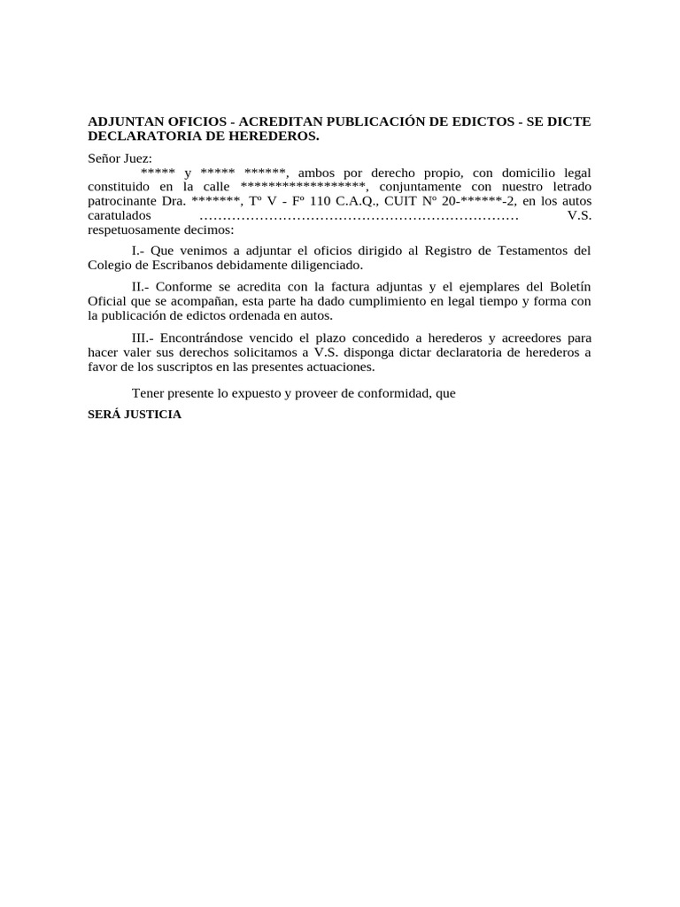 Solicitud de Declaratoria de Herederos | PDF