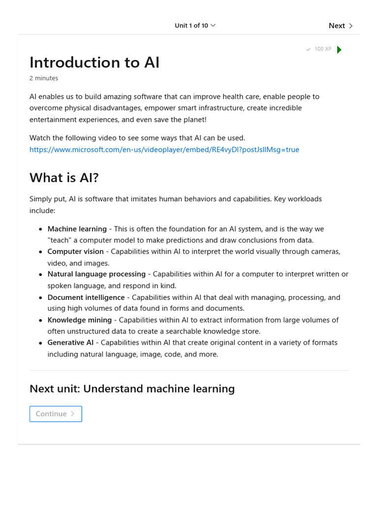 Introduction To AI - Training - Microsoft Learn | PDF