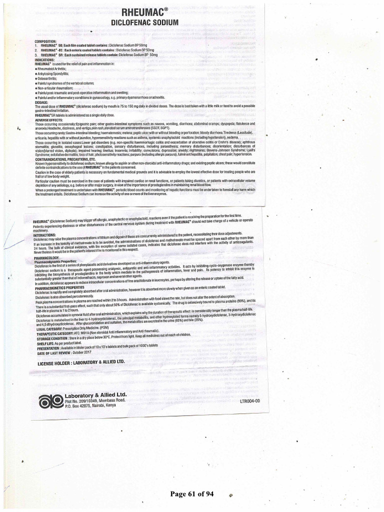Rheumac-50 - Diclofenac Sodium 50mg Tablets - PIL | PDF