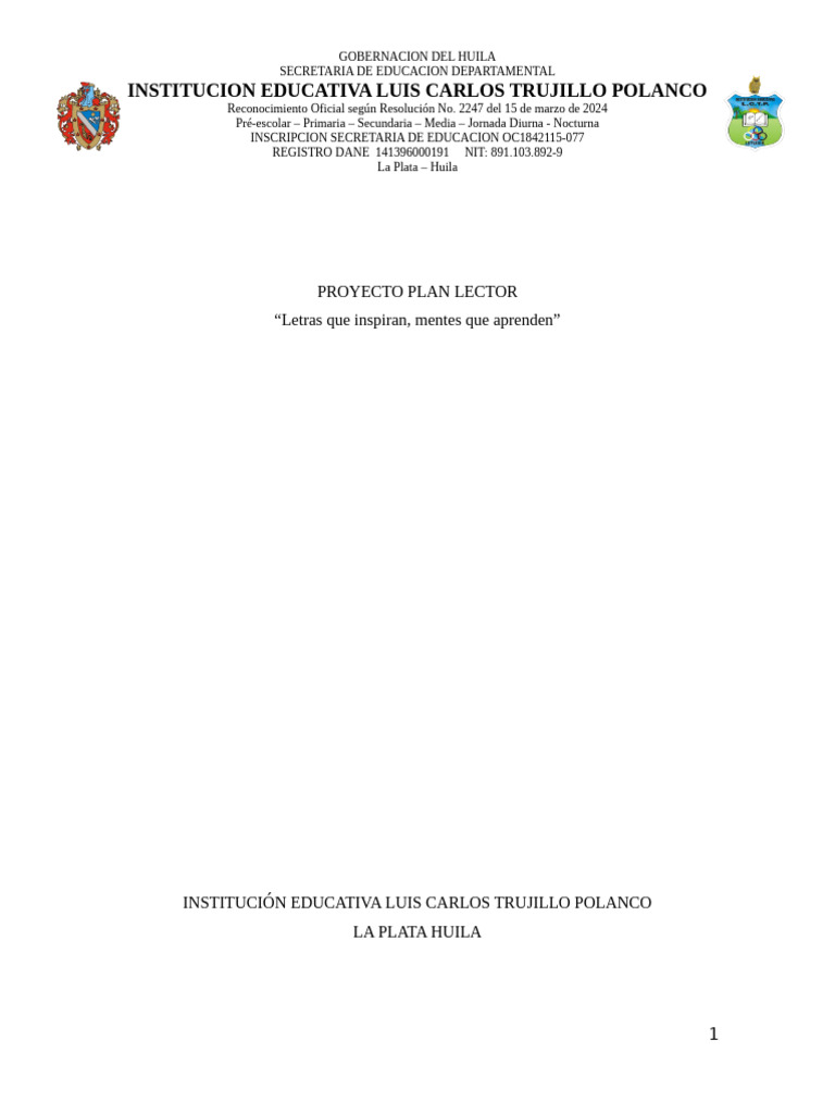 Proyecto Plan Lector: Fomento de Lectura | PDF | Enseñando | Iniciativa empresarial