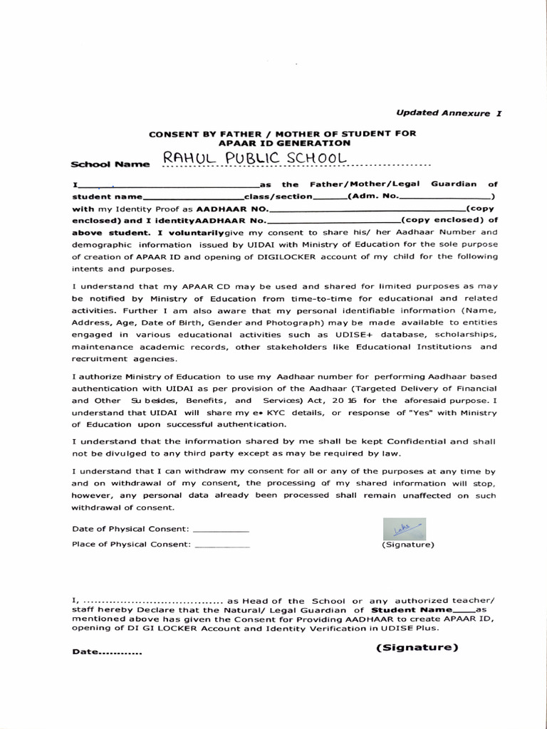 Consent for APAAR ID Creation | PDF | Access Control | Authentication