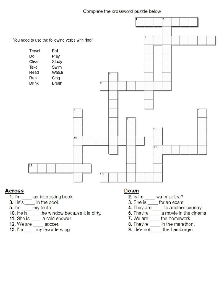 Present Continuous Crossword | PDF
