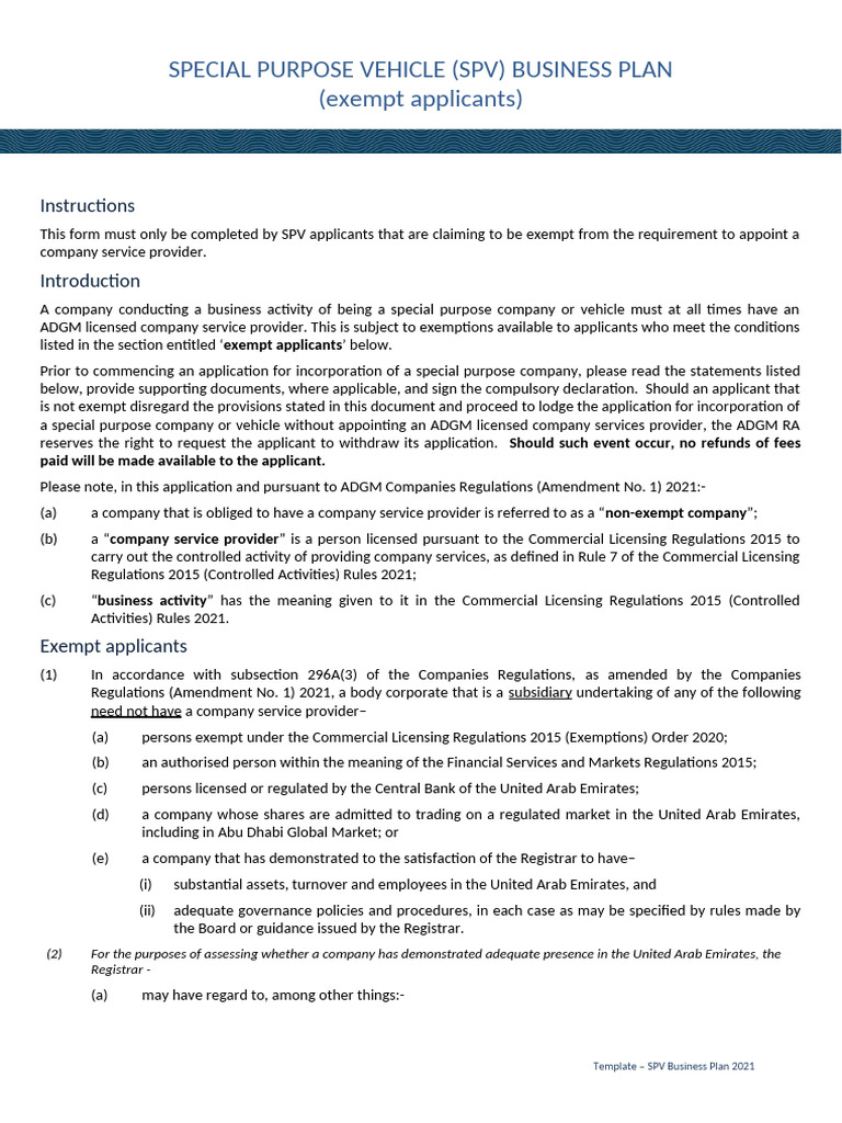 SPV Busplan Template 26082021 | PDF | Subsidiary | United Arab Emirates