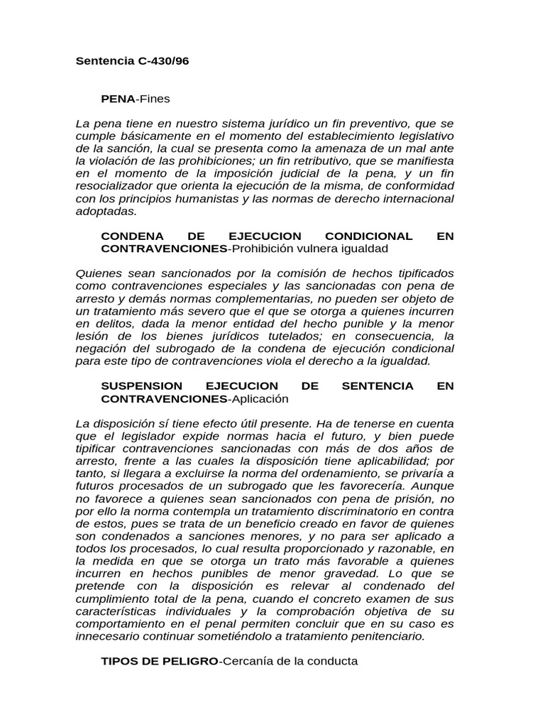 Análisis de la Sentencia C-430/96 sobre Contravenciones | PDF | Derecho ...