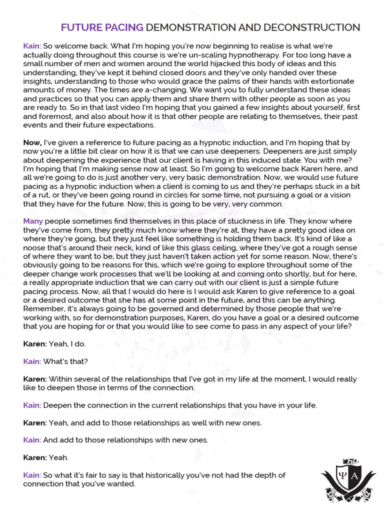 Future Pacing Demonstration - Deconstruction | PDF | Behavioural ...