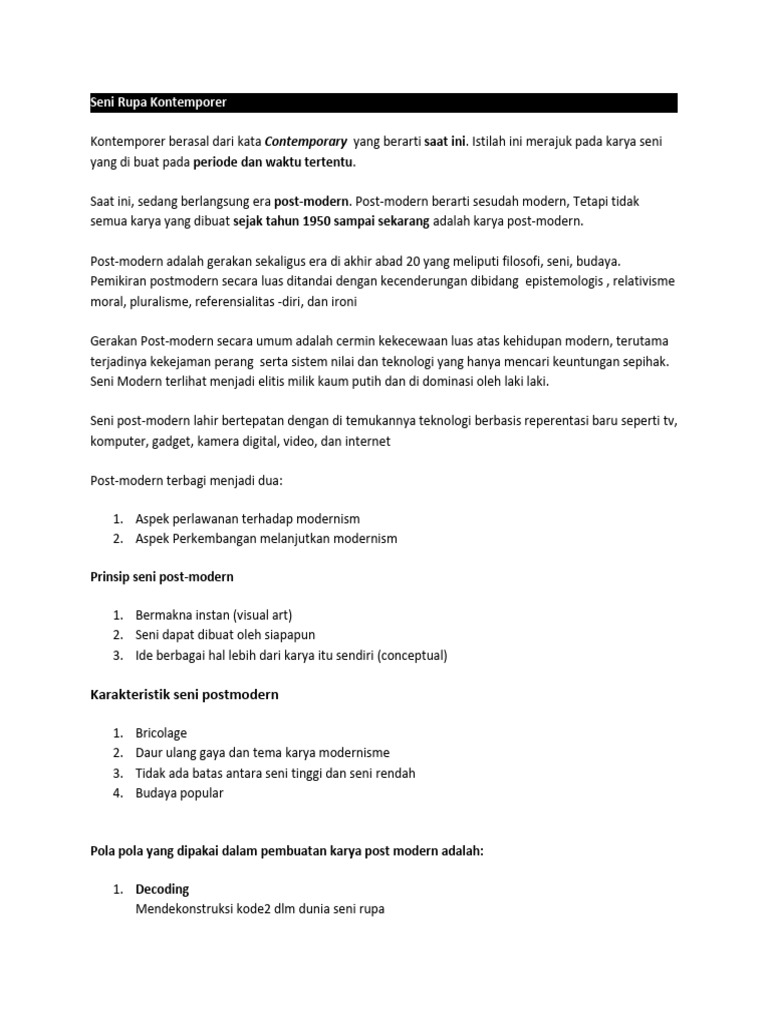 Catatan Seni Rupa Kontemporer | PDF