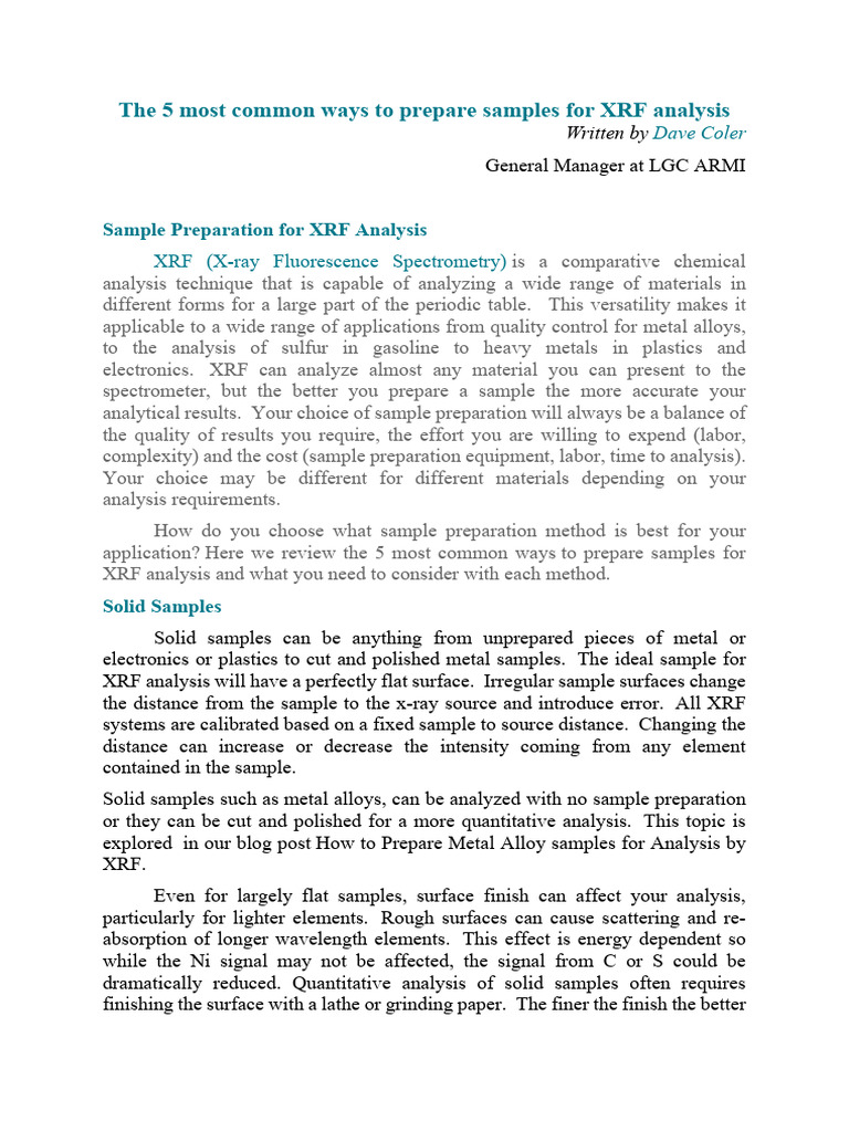 007 - The 5 Most Common Ways To Prepare Samples For XRF Analysis | PDF ...