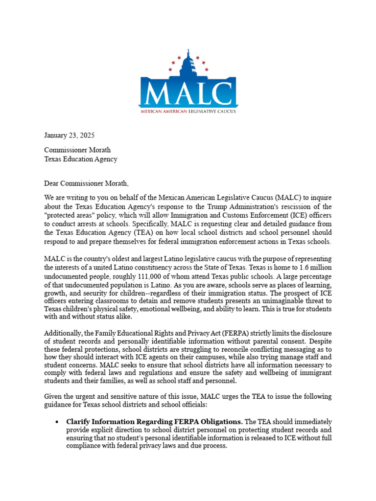 2025 01 23 Malc Tea Letter | PDF | U.S. Immigration And Customs Enforcement | American Government