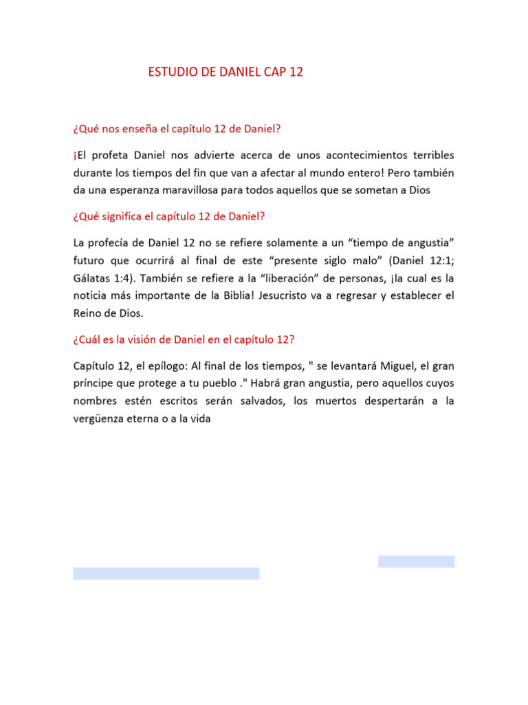 Estudio de Daniel 12: Profecías y Esperanza | PDF | Daniel (figura ...