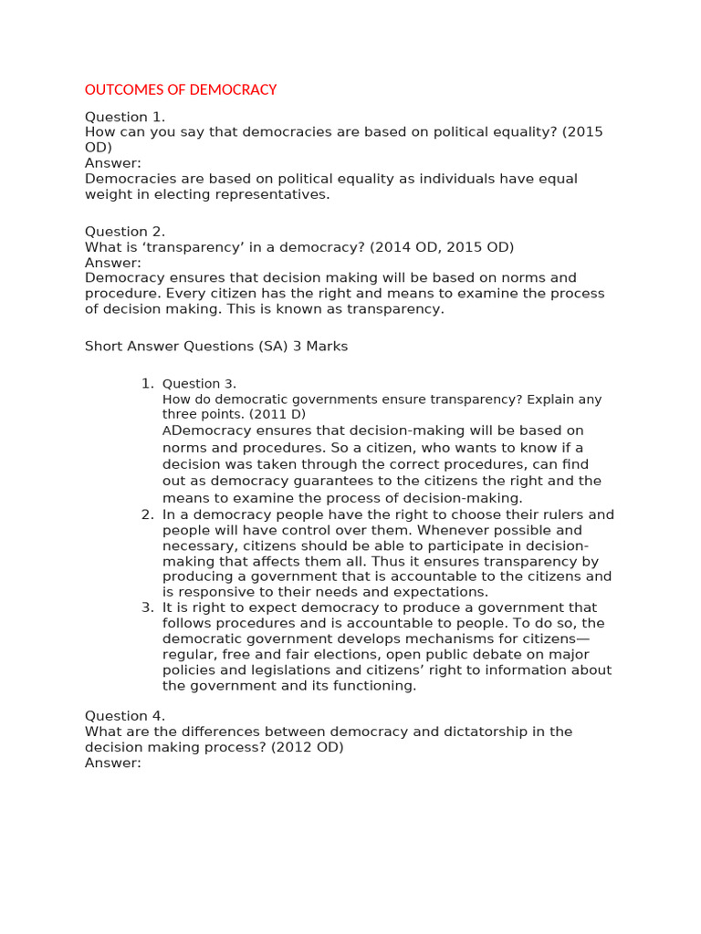 OUTCOMES OF DEMOCRACY | PDF | Democracy | Political Ideologies