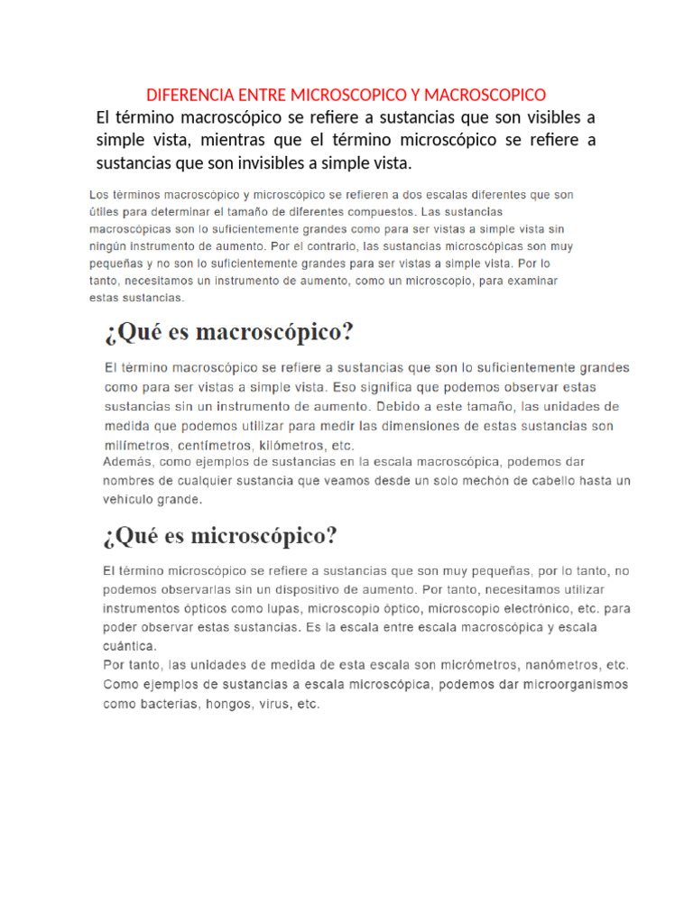 Diferencias entre Microscópico y Macroscópico | PDF