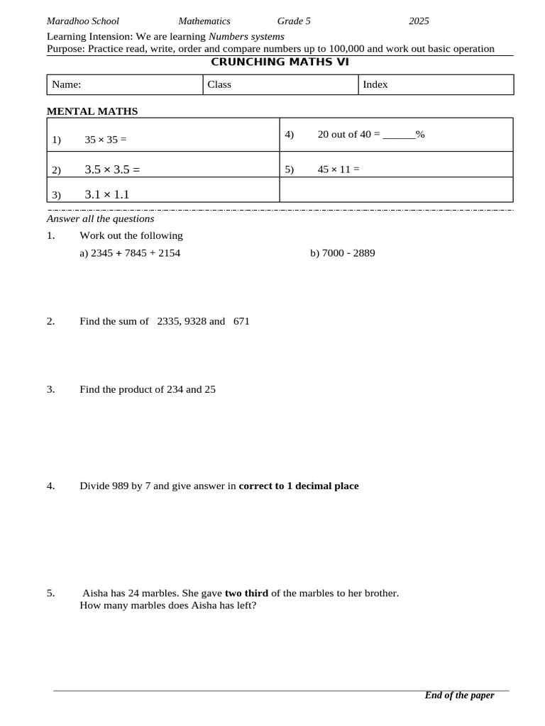 Crunching Mathematics 6 Gr05 | PDF