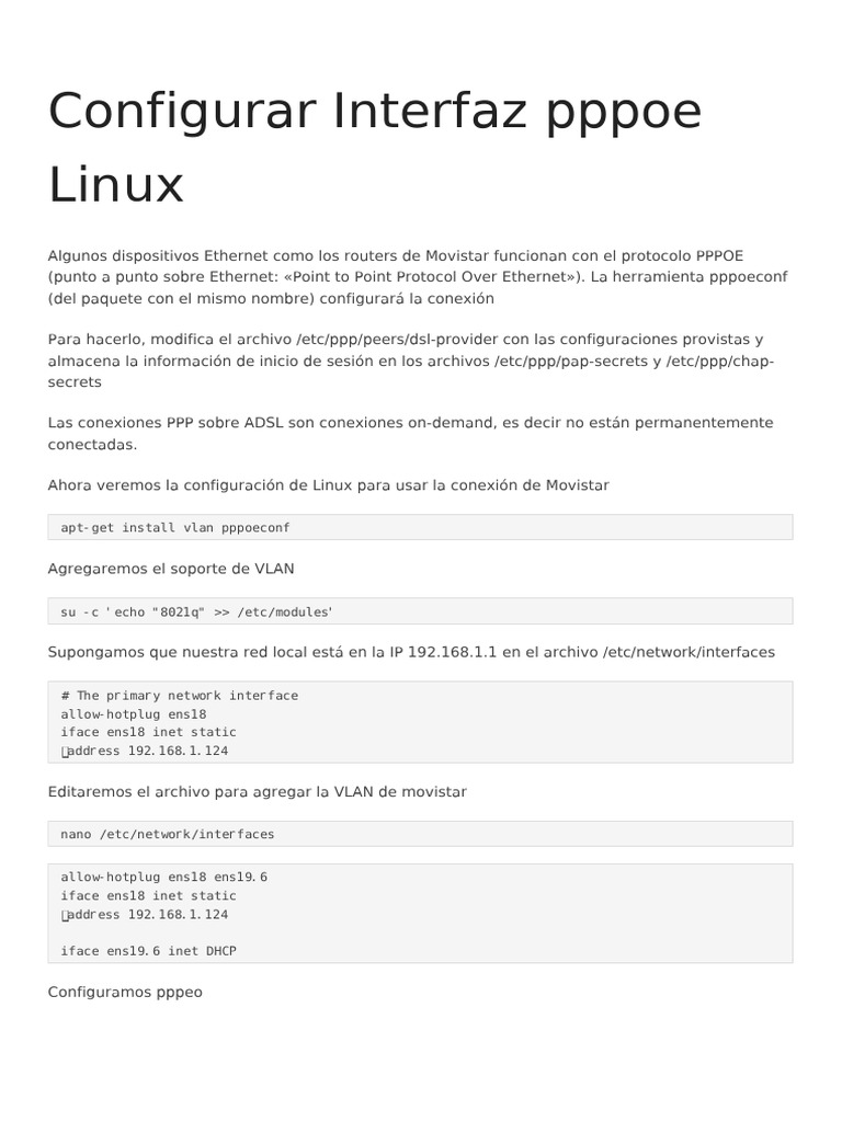 Configurar Interfaz Pppoe Linux | PDF | Red de computadoras | Estándares de red