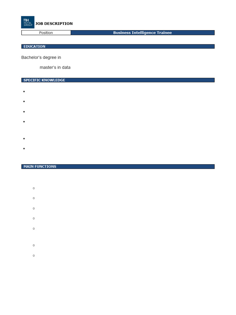 Business Intelligence Trainee Job Description | PDF