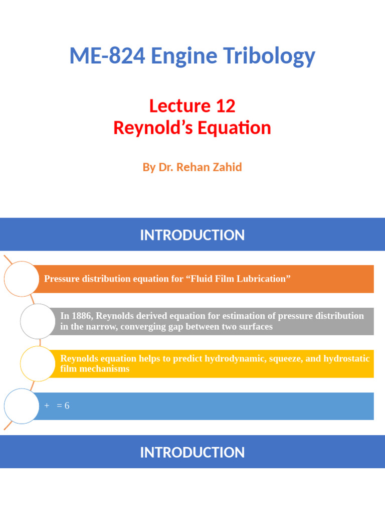 Lecture Number 12 - Reynold's Equation | PDF | Fluid Dynamics | Shear ...