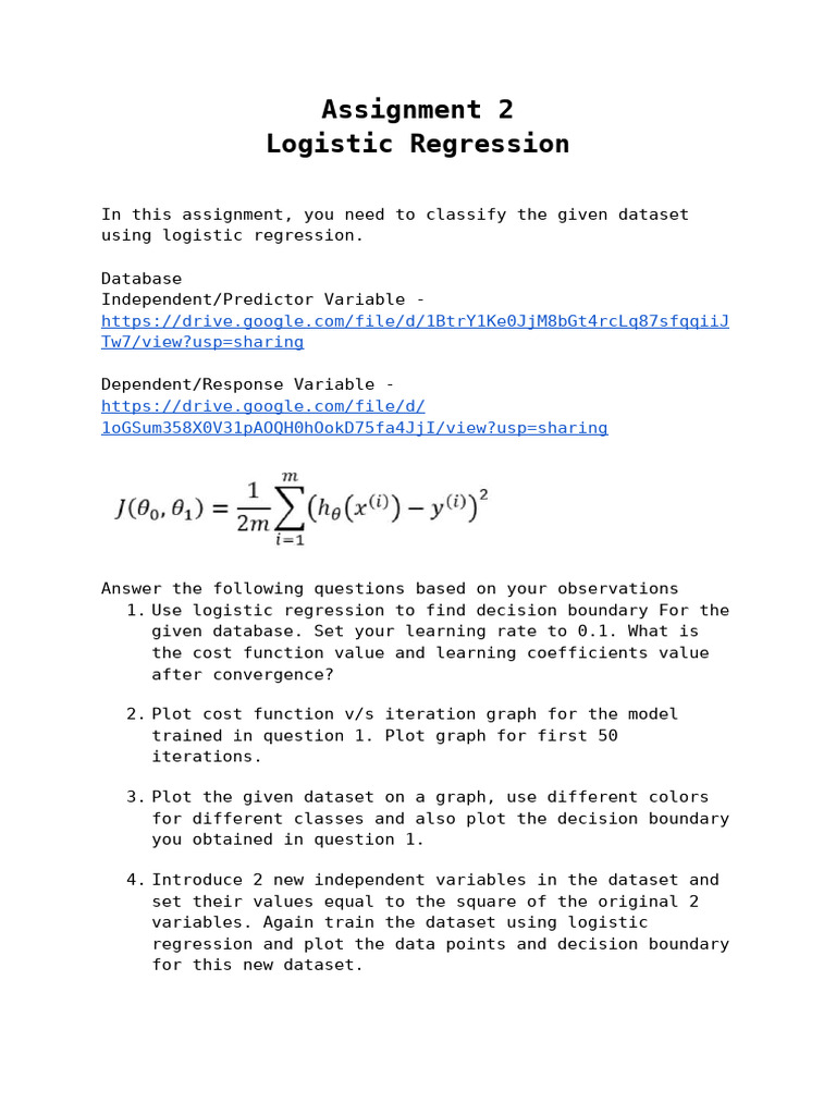 CSE23 Assignment 2 Logistic Regression(1) | PDF